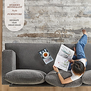 Merluxy Sofa, 97 Inch Deep Seat Sofa in Grey Chenille, 3 Seater Sofa with Square Armrest, Modern Couch for Living Room, Apartment