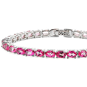 Natural Pink Topaz 6X4 MM Oval Cut Gemstone Tennis Bracelet 925 Sterling Silver November Birthstone Women Jewelry Bridal Gift Christmas Gift For Her (Rose Gold Rhodium Plated Silver, 8 Inches)