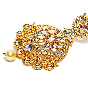 Bindhani Bollywood Fashion Kundan Stone Indian Drop Earrings With HeadPeice Maang Tikka Set For Women (Gold)