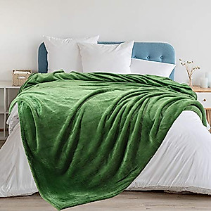 PiccoCasa Fleece Blanket King Size - 350 GSM Soft Warm All Season Flannel Blanket for Couch Sofa Bed Traveling - Fuzzy Lightweight Microfiber Plush Blankets, 90 x 108 Inches, Green