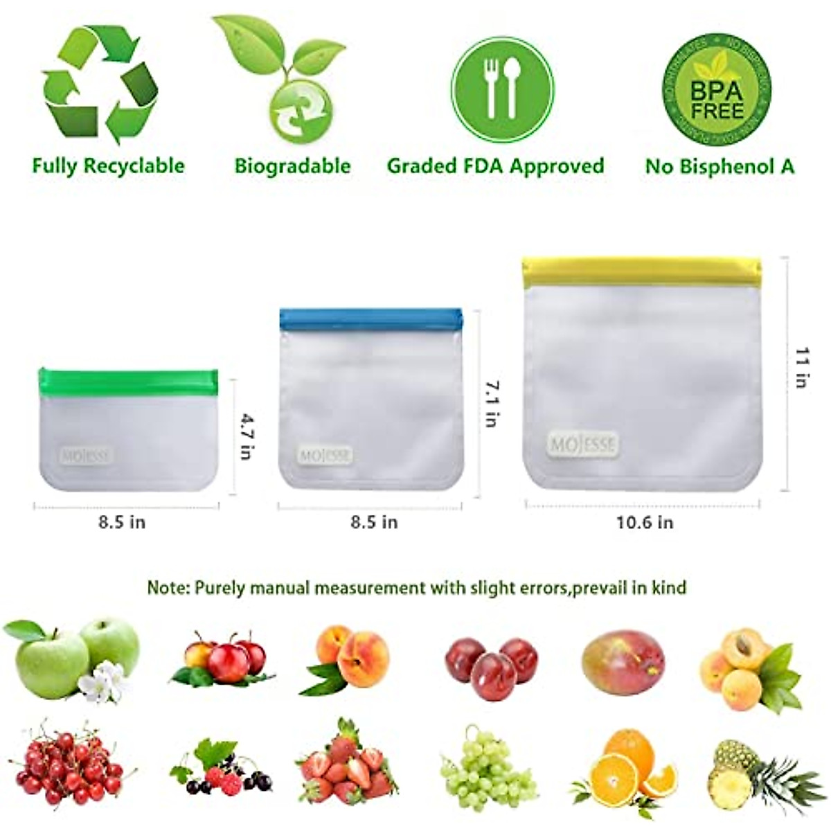 Reusable Snack Bags,10 Pack Dishwasher Safe Reusable Ziplock Bags Silicone, Leakproof Reusable Freezer Bags, BPA Free Food Storage Bags for Lunch Marinate Food Travel (10pcB)