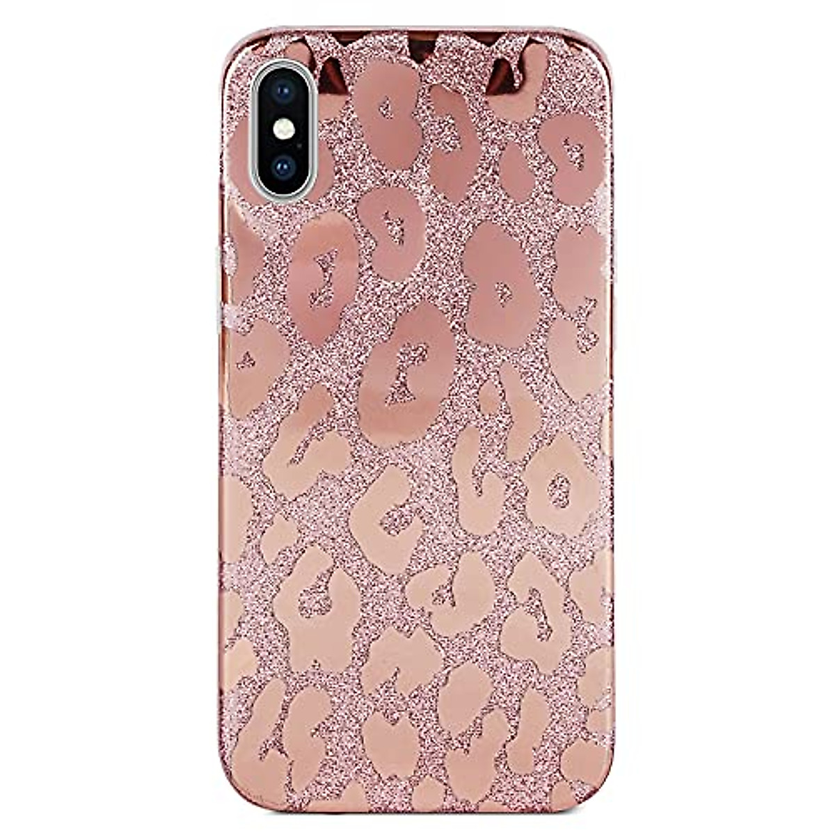 J.west iPhone Xs Max Case 6.5-inch, Luxury Saprkle Bling Glitter Leopard Print Design Soft Metallic Slim Protective Phone Cases for Women Girls TPU Silicone Cover Case Rose Gold