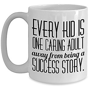 Teacher Mug (15 oz) Every Kid Is One Caring Adult Away From Being a Success Story Mugs With Quotes by Vitazi Kitchenware, Ceramic Coffee Cup - Gift for Coaches, Teachers, Social Workers (White)