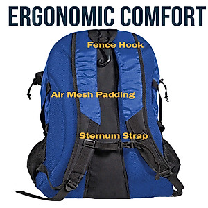 Athletico Turf Lacrosse Bag - Extra Large Lacrosse Backpack - Holds All Lacrosse or Field Hockey Equipment - Two Stick Holders and Separate Cleats Compartment (Blue)