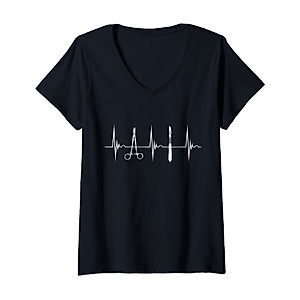Womens Surgical Scalpel Surgeon Heartbeat EKG Pulse Nurse Surg Tech V-Neck T-Shirt