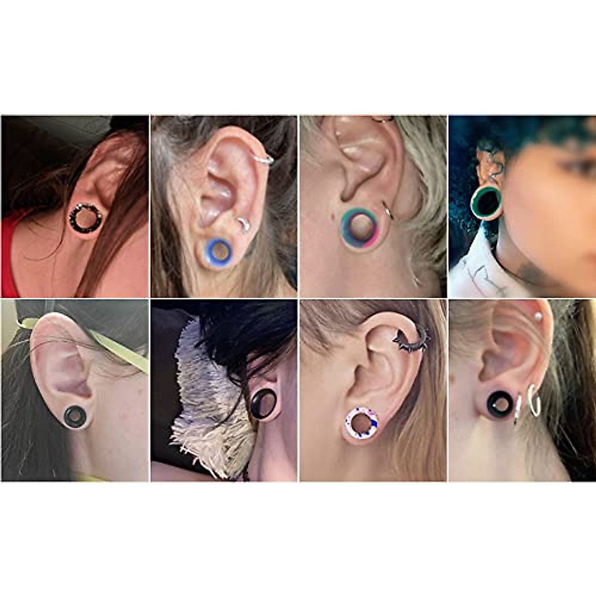 WYR 32PCS Hollow Double Flared Hard Silicone Ear Tunnels and Plugs Ear Gauges Expander Stretcher Body Piercing Jewelry 0g(8mm)