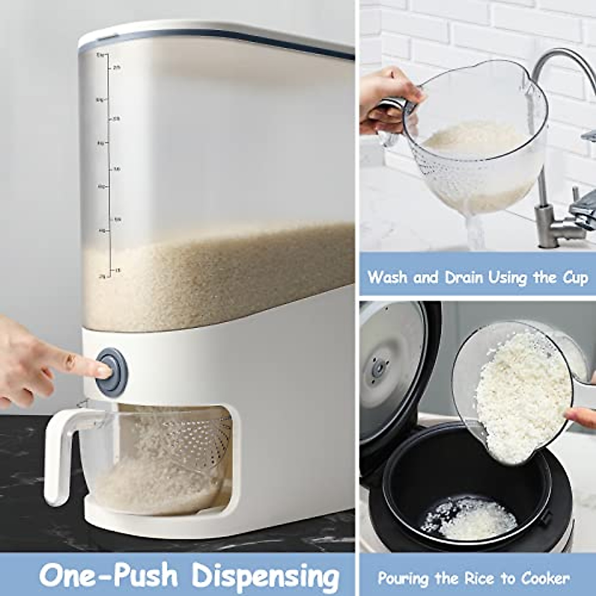 Cosyzone 26.5 Lbs Rice Dispenser, Large Sealed Grain Container Storage with Measuring Cup, Rice Container Kitchen Organization and Pantry Store for Cereal Dry Food