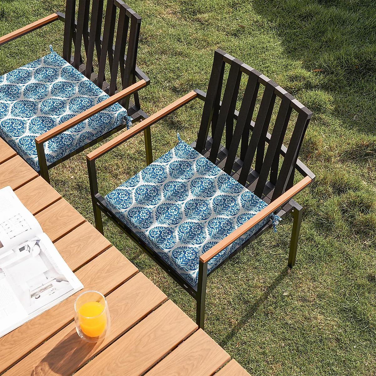 DYTXIII Set of 4 Outdoor Square Chair Cushions 18.5"x16"x2" for Patio, Water Resistant Patio Dining Seat Pads Replacement for Kitchen Garden and Outdoor Furniture Decoration - Celadon Geometric