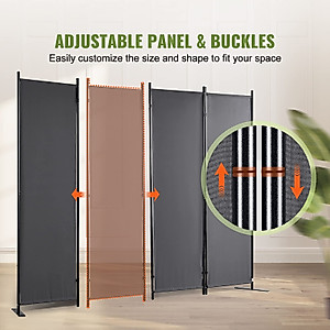 VEVOR Room Divider, 5.6 ft Room Dividers and Folding Privacy Screens (4-Panel), Fabric Partition Room Dividers for Office, Bedroom, Dining Room, Study, Freestanding, Dark Grey