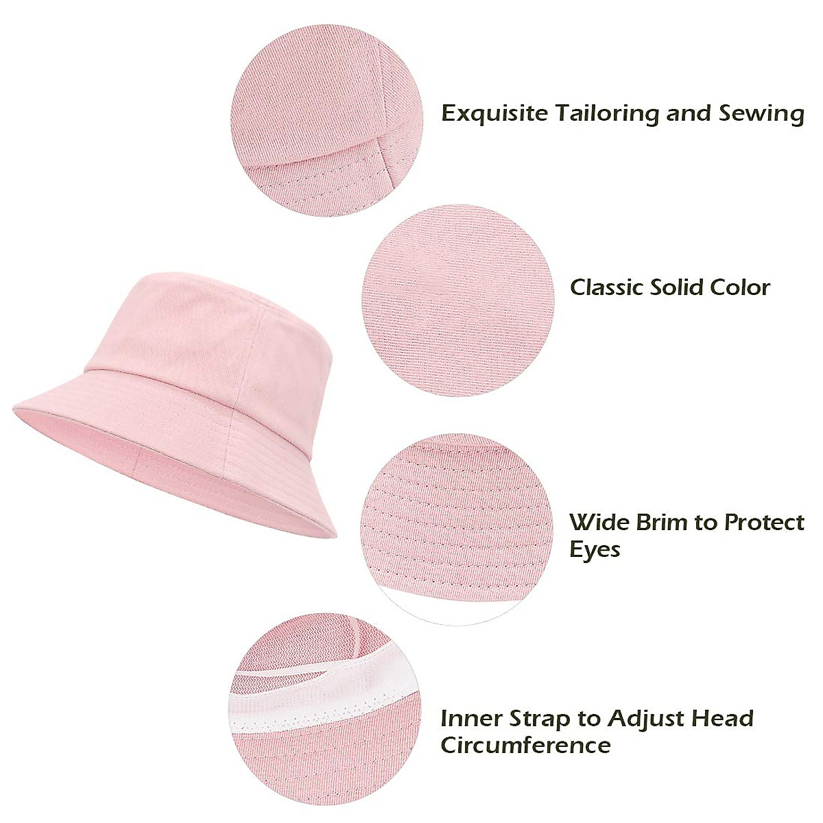 Durio Pink Bucket Hats for Women Teens Travel Summer Packable Beach Sun Hat D Pink