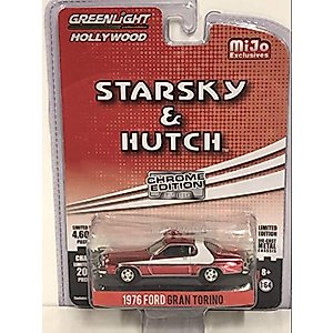 Greenlight 1976 Ford Gran Torino Chrome Red Edition Starsky & Hutch (1975-1979) TV Series Limited Edition to 4, 600Piece Worldwide 1/64 Diecast Model Car 51224