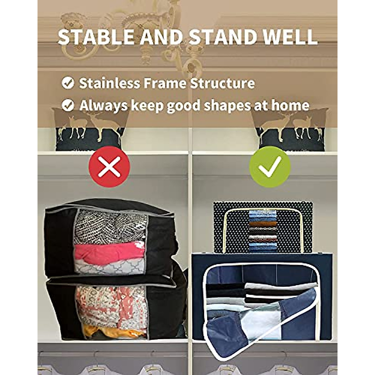 Clothes Storage Boxes Bins - 72L x 2 Large Organizers With Steel Frame , Tulab Foldable Oxford Containers Set, Clear Window & Reinforced Handles, Waterproof, for Closet, Bedding, Blankets (2-Pack, 20.07”x 15.73” x 14”)