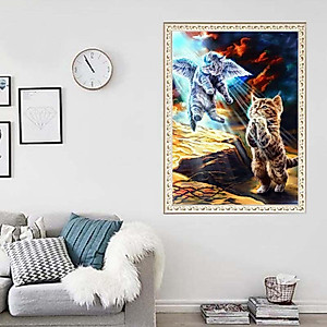 ZHUDENGXJL Diamond Art Kits for Adults Beginner, DIY Angel Cat with Prayed Cat Diamond Art for Adults-5D Full Round Drill Painting Kit with Gem Art Kits Gift for Home Decor 12x16inch