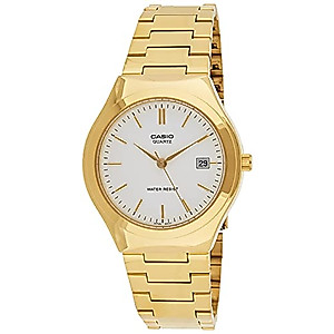 Casio Mens Stainless Steel Analog Watch Gold w/White Dial Batons - MTP-1170N-7A