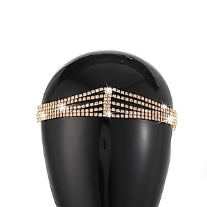 Aularso Gold Head Chain Rhinestone Head Jewelry Elastic Layered Headpiece Wedding Crystal Headbands Chain for Women (Gold)