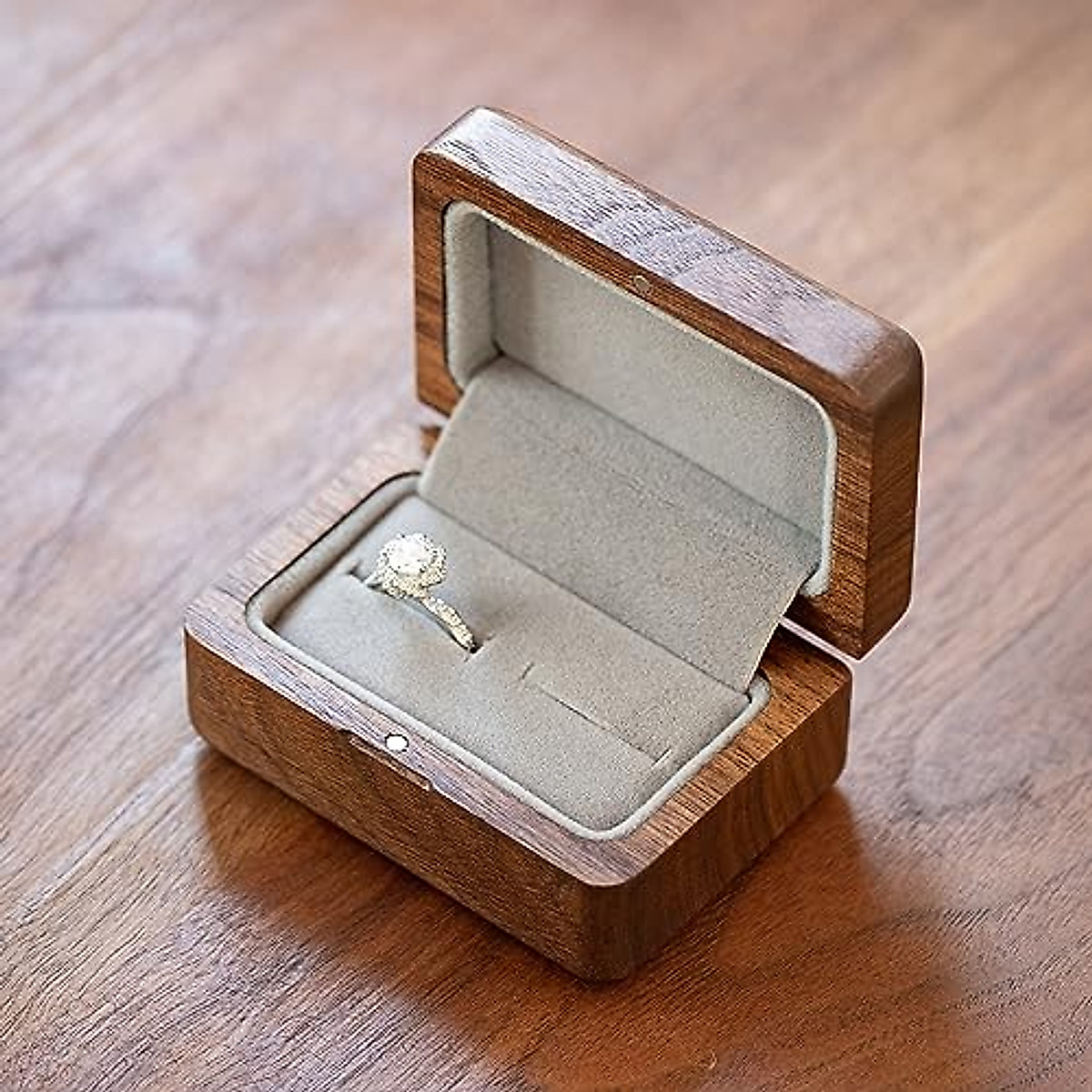 muso wood Handmade Ring Box, Small Rectangular Ring Case for Proposals, Walnut Ring Box for Wedding, Mini Engagement Ring Box (Double slot)