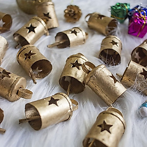 DIYANA IMPEX 12 Vintage Indian Tin Bells Rustic Chime Vintage Jingle Bell Wedding Patio Cow Bells Christmas Tree Crafts Decoration Rounded Top Wind Chime Noah (12, Gold)