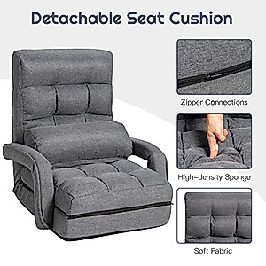 Giantex Folding Lazy Sofa Floor Chair, Indoor Chaise Lounger Bed with 6 Adjustable Position, Pillow Living Room Lounge Couch(Gray)