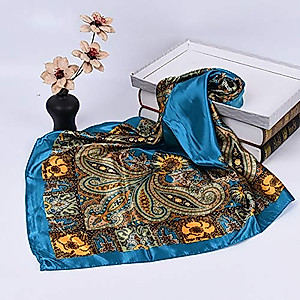 Molans 35 Inches Women Head Scarf Hair Bandanas - 4PCS Square Satin Head Scarves for Women Silk Like Hair Kerchief Banadanas(Blue+Black+Beige+Camel)