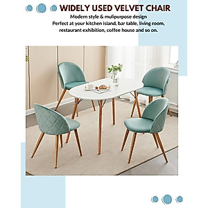 FurnitureR Dining Chairs Set of 2, Velvet Upholstered Kitchen Chairs Modern Dining Room Side Chairs with Soft Seat/Metal Legs, Accent Chairs for Home Restaurant, Aqua, Oak Leg