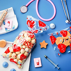 100 Pack Nurses Week Gift Bags Bulk Nursing Candy Bags Goody Bags Medical Gift Bag Treat Bags for National Nurse Day, Nursing Graduation Congrats, Nurse Doctor Theme Party Favors Supplies (Clear)