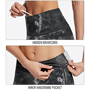 baleaf Biker Shorts Women Yoga Gym Workout Spandex Running Volleyball Tummy Control Compression with Pockets Soft 7" Tie Dye Black M