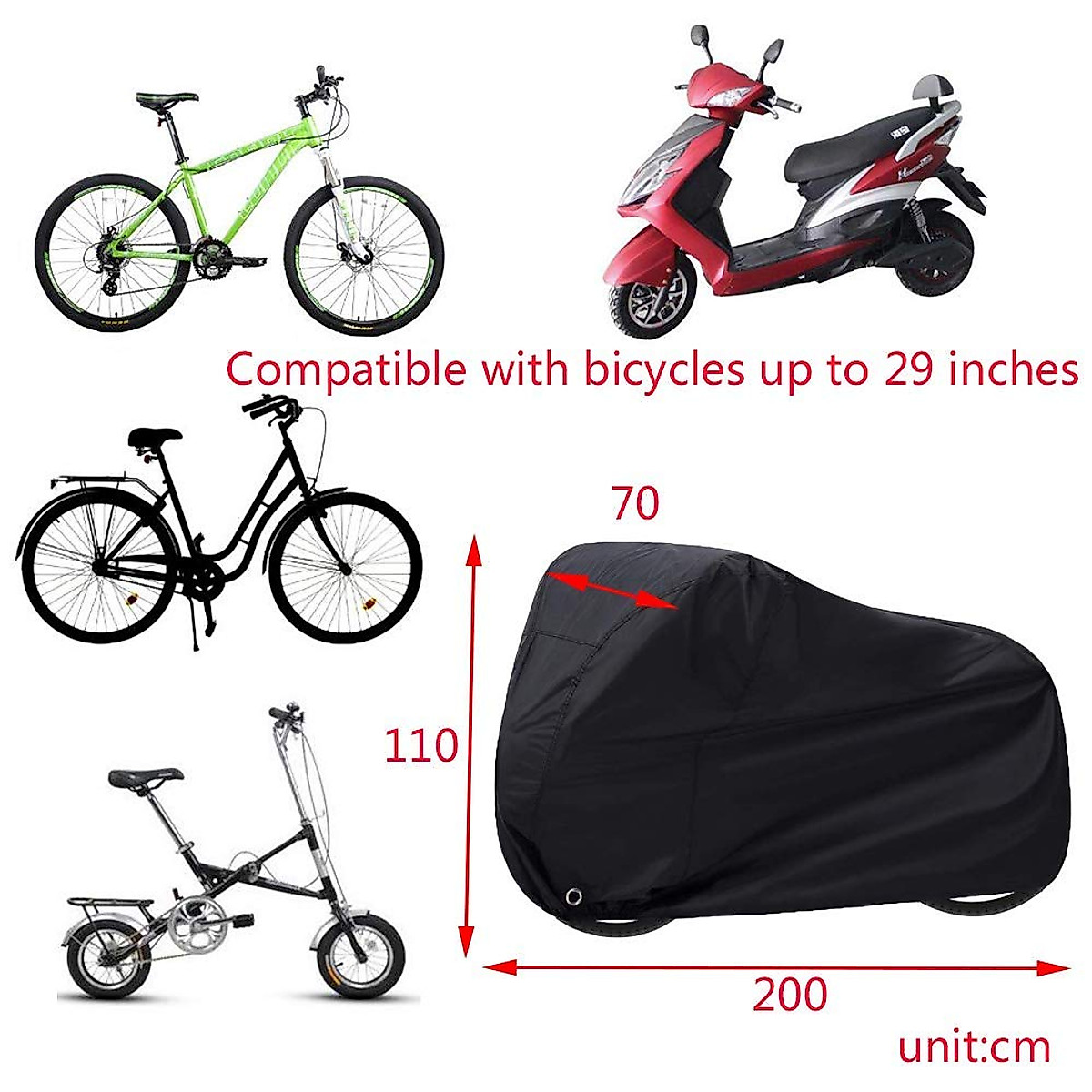 LONGLUOSI Bike Cover Waterproof Outdoor Bicycle Cover Thick Black. 29 Inch Windproof UV Snow Rustproof 190T with Lock Hole Storage Bag for Mountain Road Bike City Bike Beach Cruiser Bike