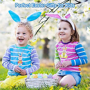Easter Crafts for Kids 12 Pack Easter Eggs Bunny Necklaces Easter Gifts for Kids Ages 4-8 8-12, DIY Easter Rabbits Foam Hanging Ornaments Necklaces Easter Party Favors Classroom School Activity