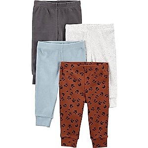 Simple Joys by Carter's Baby Girls' 4-Pack Pant, Blue/Brown Animal Print/Dark Grey/White, 6-9 Months