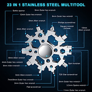 23 in 1 Snowflake Multi Tool Snowflake Stainless Steel Keychain with Storage Bag Multitool Portable Snowflake Tool Gadgets Christmas Snowflake Gifts for Men Dad Husband Boyfriend (Classic)