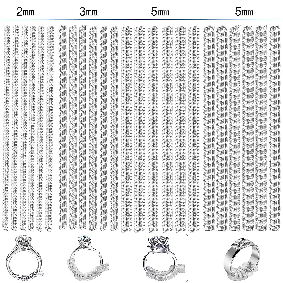 Ring Size Adjuster for Loose Rings - Invisible Spiral Transparent Silicone Ring Guard Clip Jewelry Tightener Resizer Set for Making Jewelry Fitter, Sizer, Guard, Spacer （8 Pack, 4 Sizes ）