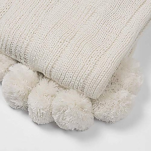 Best Home Fashion Knitted Pom Throw - Ivory - 50" W x 60" L - (1 Throw)