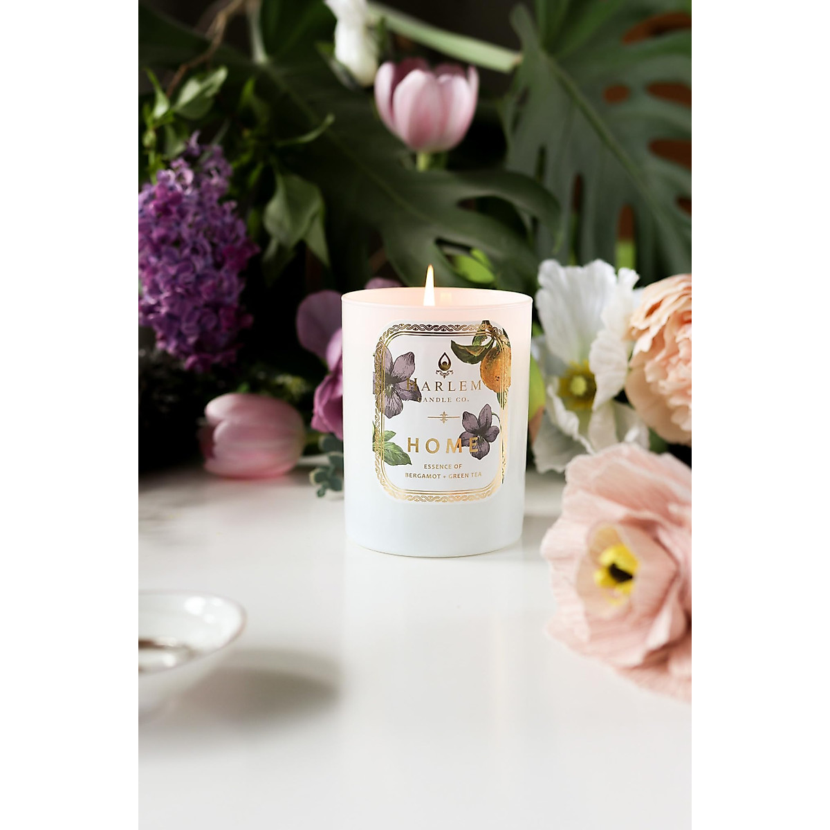 Harlem Candle Company Home Luxury Candle, 11 oz White Glass Jar, Double Wick, Soy Wax, Gift Box, Bergamot, Jasmine, Sandalwood, Mandarin Orange and Green Tea Leaves,80 Hour Burn