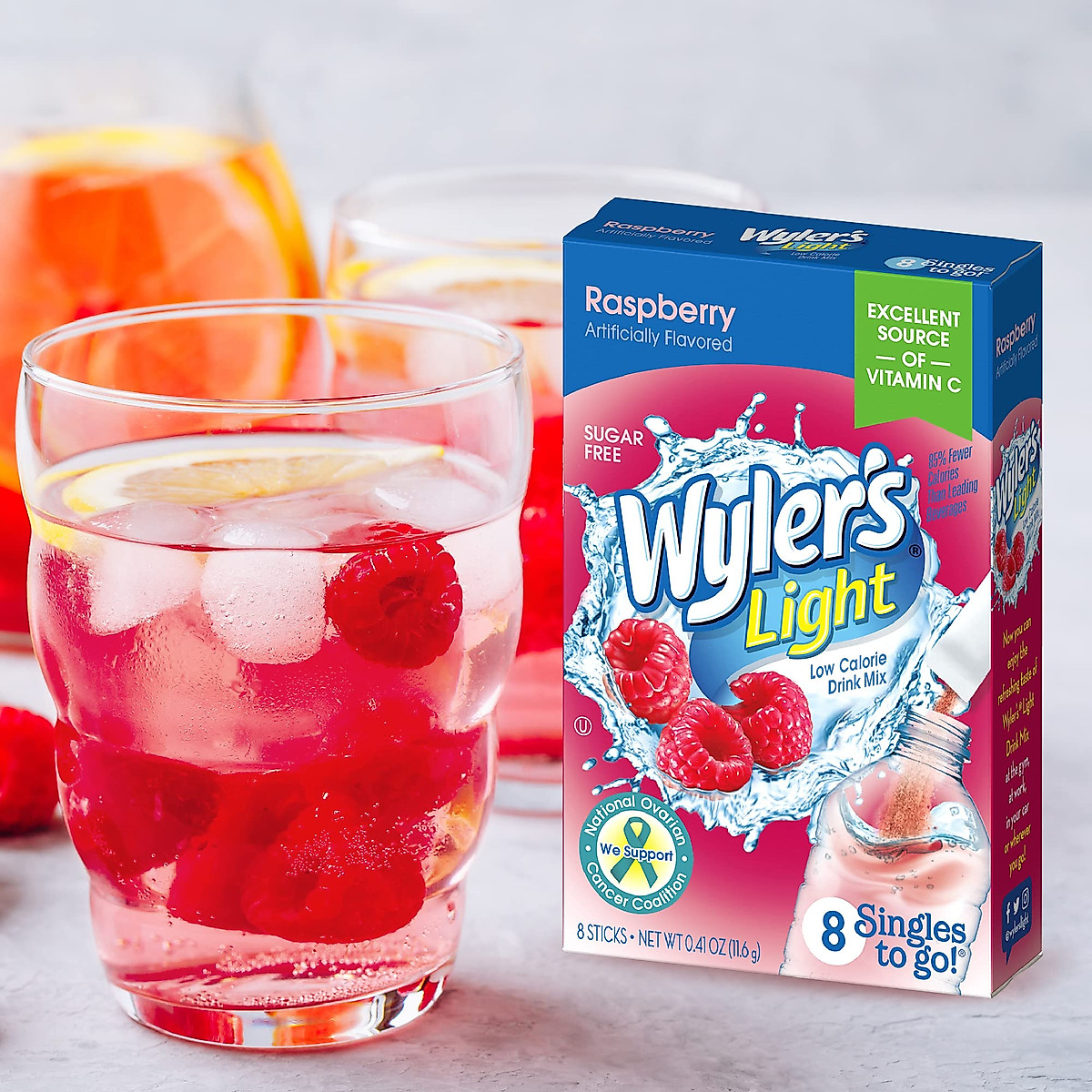 Wyler's Light Singles To Go Powder Packets, Water Drink Mix, Raspberry, 8 Packets per Box, 96 total Packets (Pack of 12)