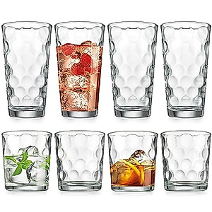 Home Essentials & Beyond Glassware Drinking Glasses Set Of 8 4 Highball (17 oz.) Kitchen Glasses | 4 (13 oz.) Rocks Glass Cups for Water, Juice and Cocktails.