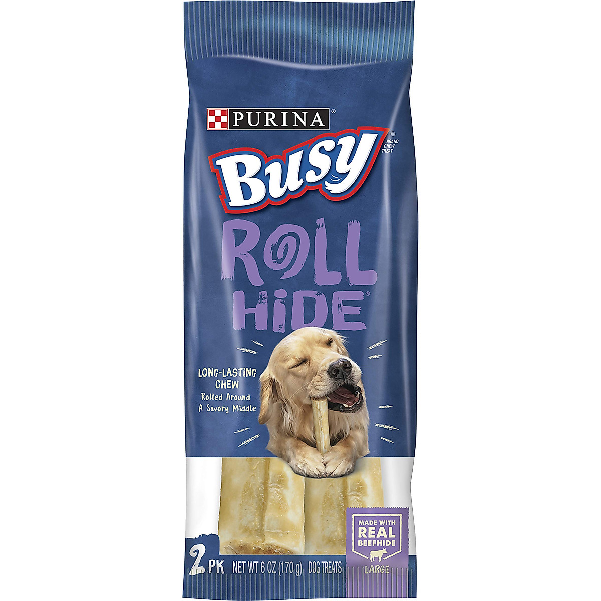 Purina Busy Rollhide Chew Treat - for Large Dogs - 2 Count Treats Per Package - Net Wt. 6 OZ (170 g) Per Package - Pack of 2