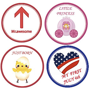 Baby Monthly Stickers 28 - First Year Stickers for Infant - Belly Stickers Boy Girl - Mount to Mount Birthday and all Hollidays - 4 inch diameter