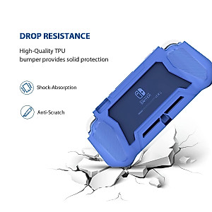 Switch Lite Case Protective Case for Nintendo Switch Lite, Case Compatible with Nintendo Switch Lite Hand Grip Case with Detachable TPU+Built-in PC Screen Protector & 2 x Thumb Grip Caps (Navy Blue)