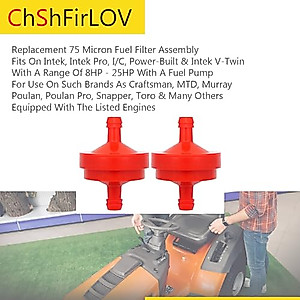 394358 AM38708 298090 Lawn Mower 1/4" Inline Gas Fuel Filter for B & S BS 394358S 5098K 7-6572 1/4" Inline Gas 75 Micron Assembly (2/Pack)