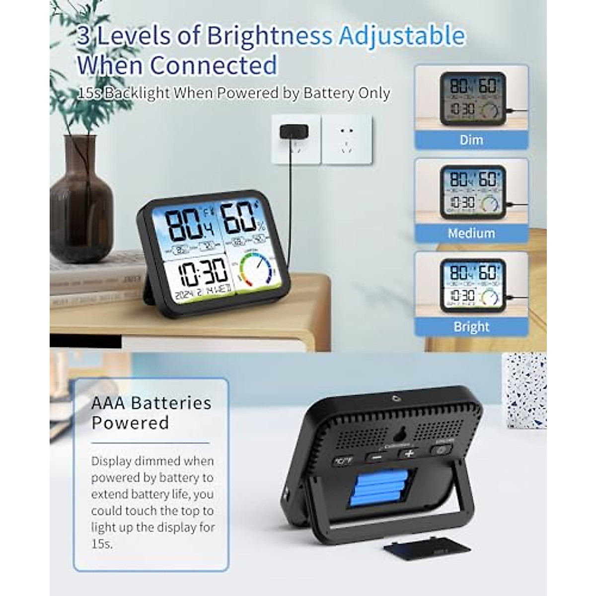VOCOO Digital Indoor Room Thermometer - 5.8'' Extra Large Display Temperature Humidity Sensor with Accurate Temp Humidity Gauge Monitor, Calibration, Max & Min Records, Comfort, Backlit, Date & Clock
