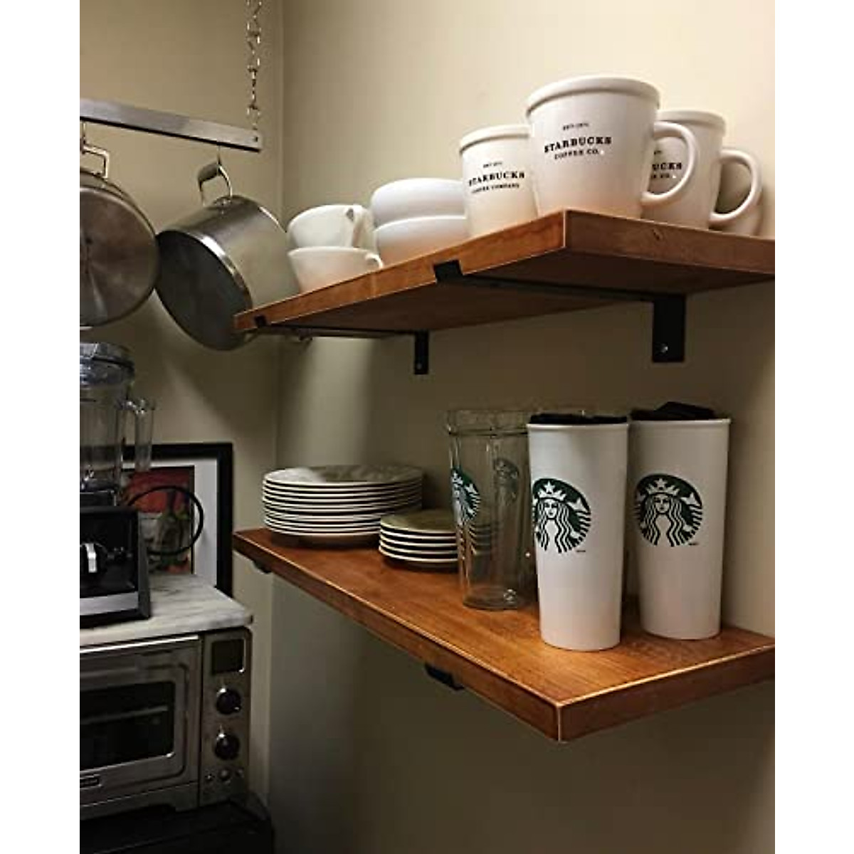 WGX Design For You 32'' 2-Tiers Rustic Kitchen Wood Wall Shelf with Metal Bracket Also Multi Use Can Be Used As a Spice Rack Living Room or Bedroom Wall Shelf