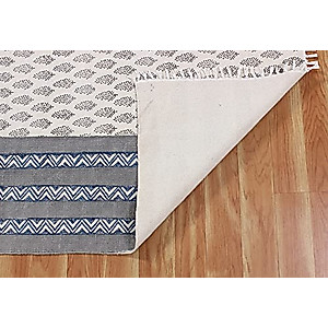 Casavani Hand Block Printed Cotton Dhurrie Striped Tassel Rug Boho Area Rug Easy Care Washable Rugs for Doormat Entryway Living Room Bedroom Hallway Balcony 6x6 Feet Square