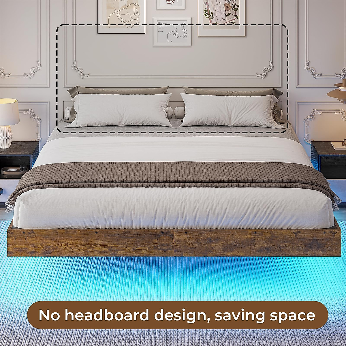 Buy ADORNEVE Floating Bed Frame with RGB LED Lights – Modern & Stable