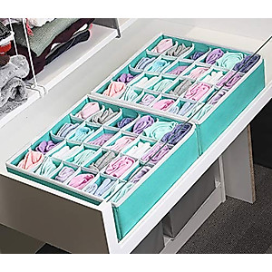 Simple Houseware 2 Pack Closet Socks Organizer, 24 Cell Drawer Divider, Turquoise