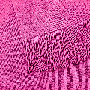 Vonty Hot Pink Knitted Blanket with Tassels Fringe 50" x 60", Super Soft Knit Throw Blanket, Farmhouse Decorative Lightweight Blanket for Couch, Sofa, Bed