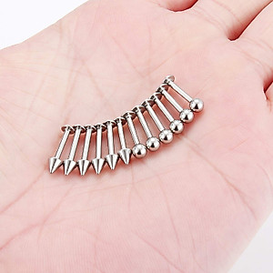 SCERRING 12PCS 14g Stainless Steel Balls & Spikes Labret Monroe Lip Tragus Cartilage Helix Earring Ring Body Piercing Jewelry 10mm - Silver
