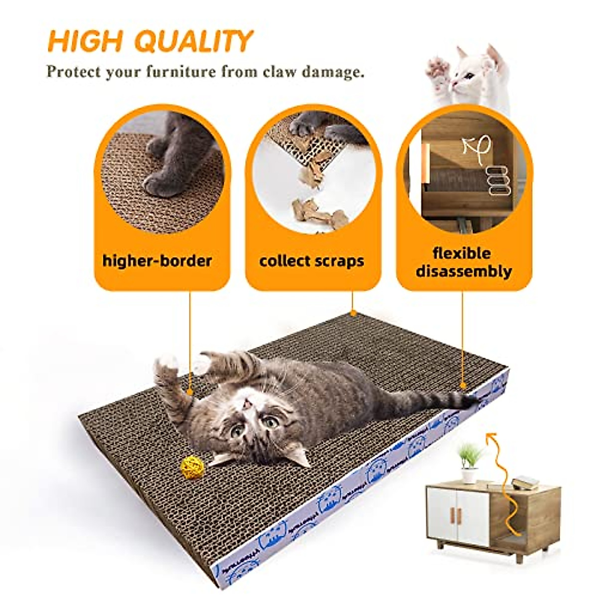 DMIDYLL Extra Large Cat Litter Box Enclosure Houses with Cat Food Bowls and Scratch Pad for Indoor Cats, Hidden Cat Litter Box Furniture Cabinet, Cat Washroom, Modern Cat Home Nightstand