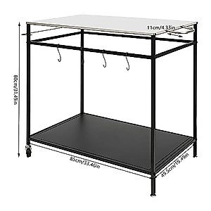 CNCEST Outdoor Grill Cart, Double-Shelf Movable Cooking Table, Outdoor Dining Cart with Storage and on Wheels, Stainless Steel Tray Kitchen BBQ Food Prep Table for Grill,Dining Cart Table-Silvery