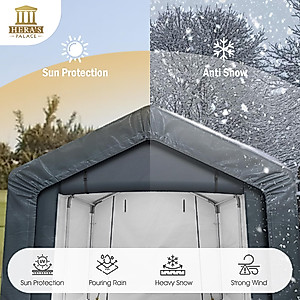 Hera' S Palace 8x12ft Heavy Duty Carport Outdoor Patio Anti-Snow Portable Canopy Storage Shelter Shed with 2 Roll up Zipper Doors Garage Kit Tent for Motorcycle, Snowmobile, Garden Tools, Dark Gray