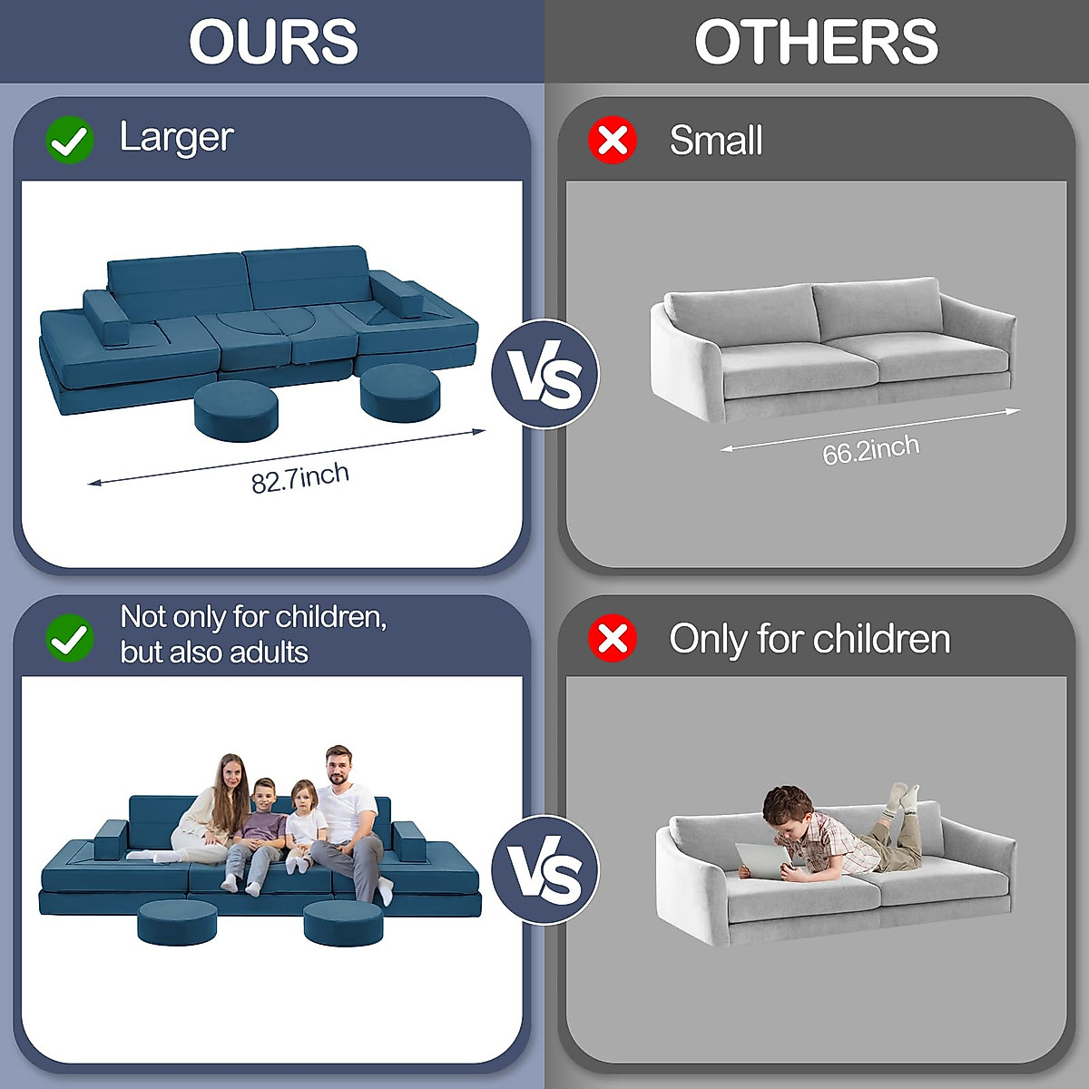 Edbuosy 22Pcs Modular Kids Play Couch - Kids Couch for Playroom Bedroom Living Rooms 500+DIY Creativing Couch for Inspiring Child Versatile, Large Modular Couch Children Convertible Sofa Foam Couch